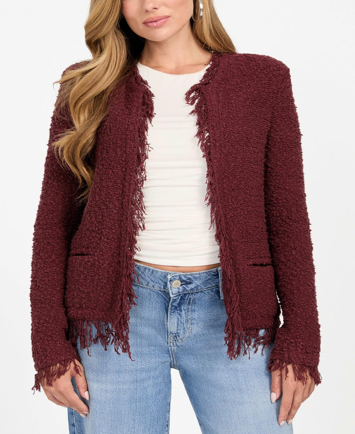 Click here for Guess Womens Kaesi Boucle Jacket - Pure Choco prices