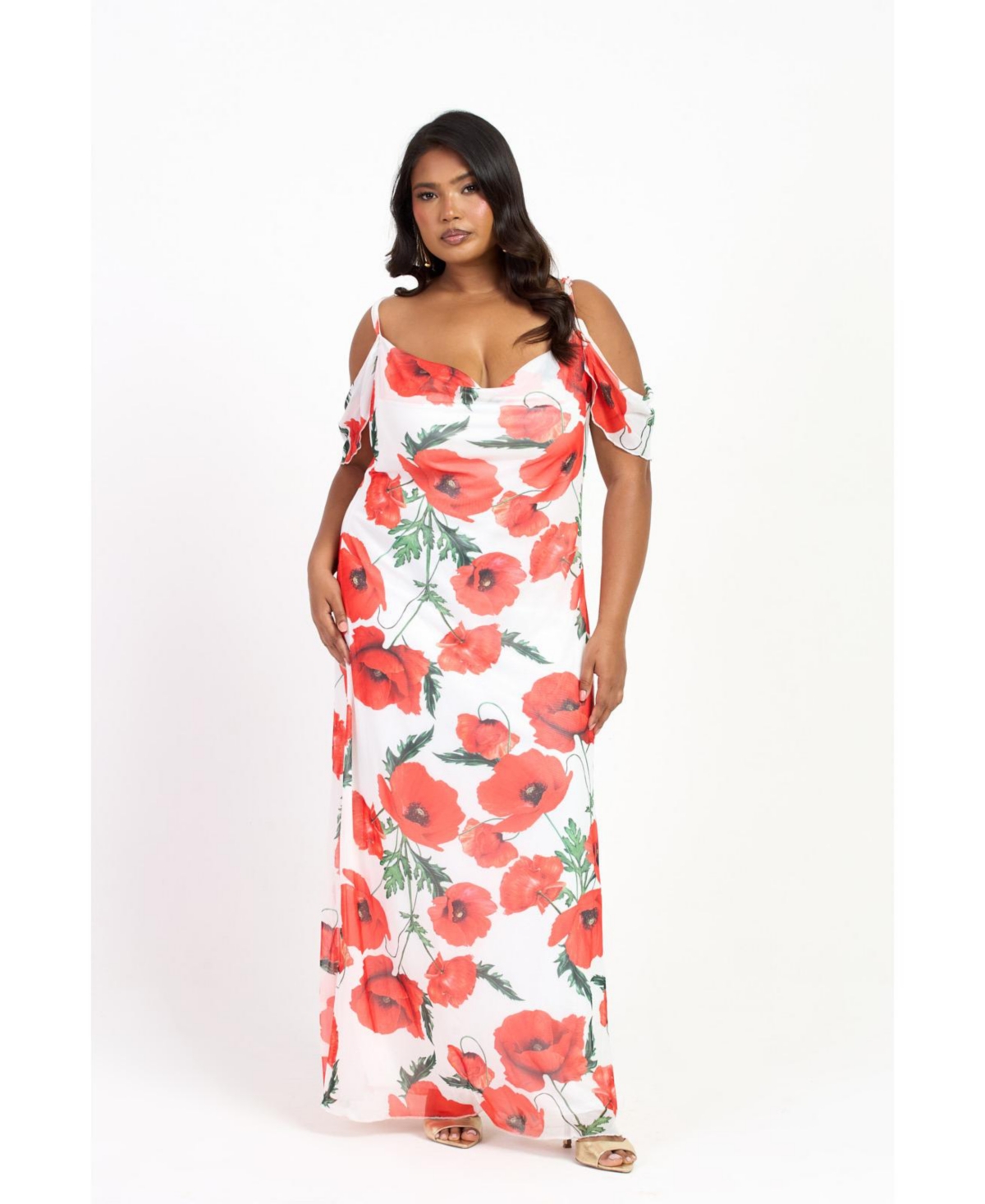 Click here for Fashion-szn Curve Womens Cold Shoulder Poppy Print... prices