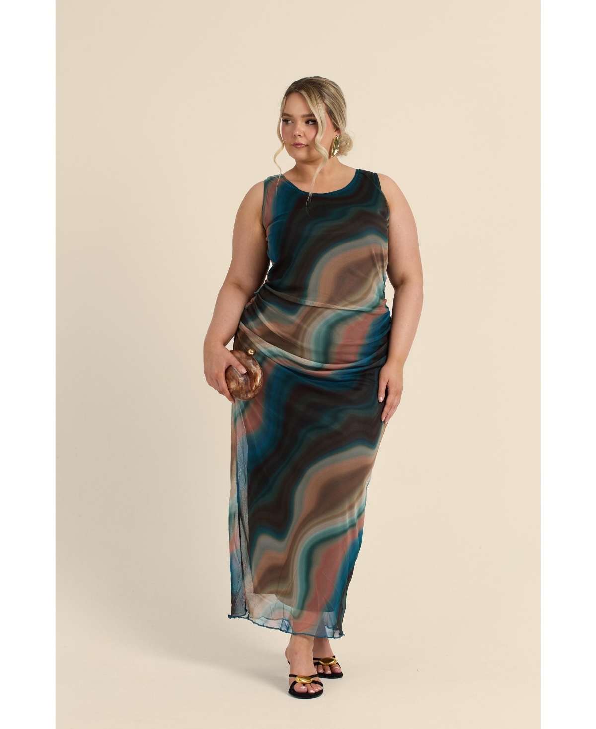 Click here for Fashion-szn Curve Womens Sleeveless Mesh Swirl Pri... prices