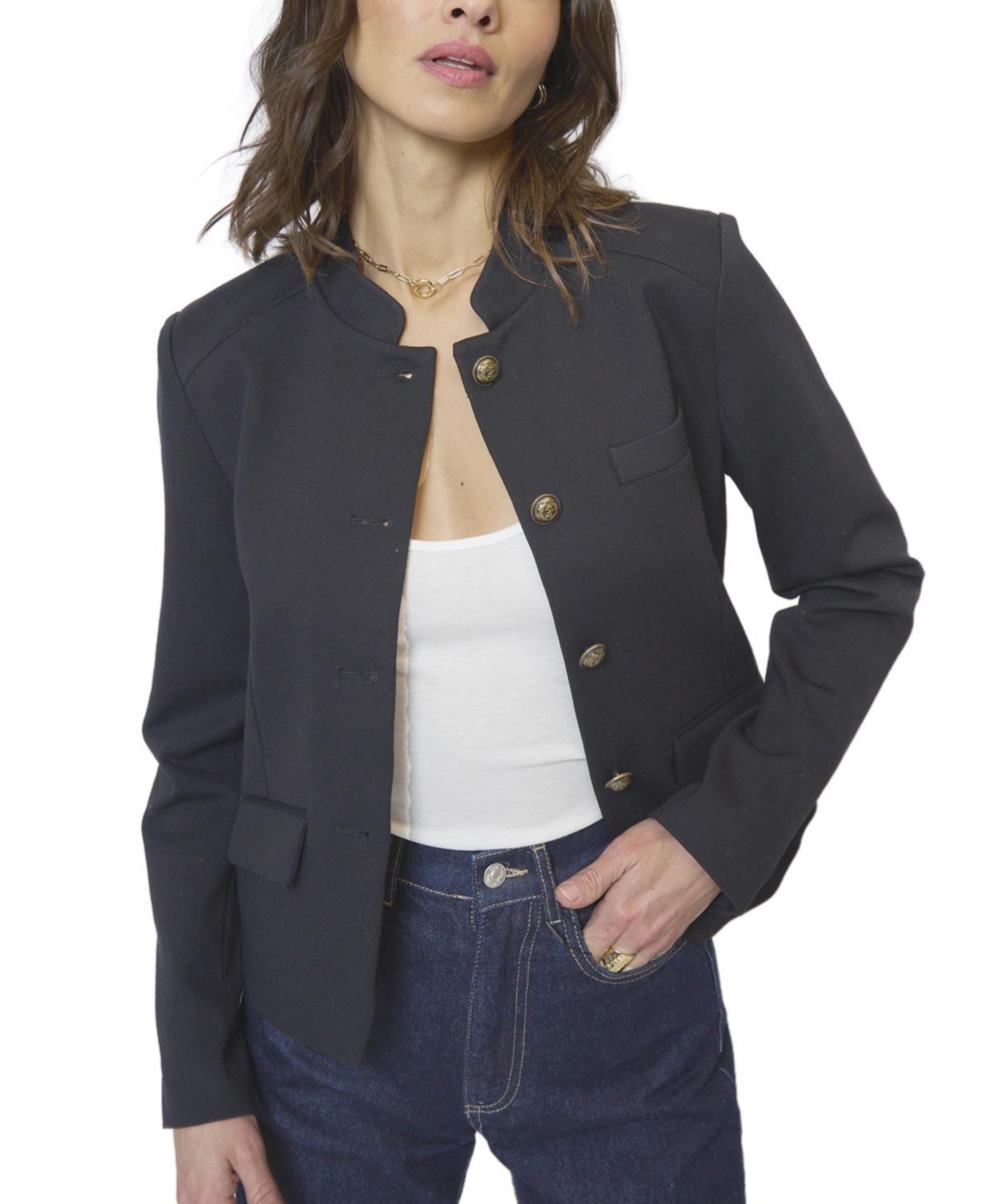 Click here for Central Park West Womens Halsey Ponte Mandarin Col... prices
