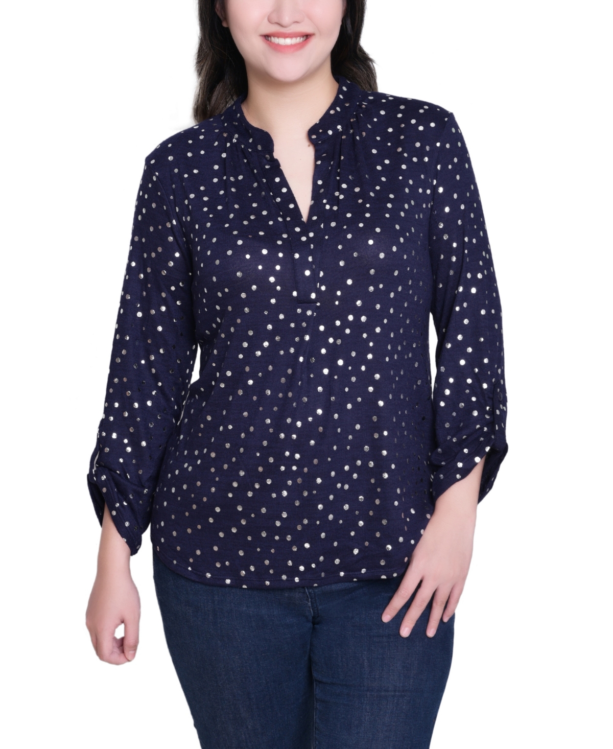 Click here for Ny Collection Petite Long Roll Tab Sleeve Tunic To... prices