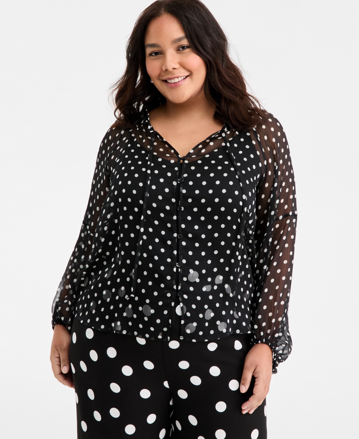 Click here for On 34th Trendy Plus Size Polka-Dot Crinkle-Chiffon... prices