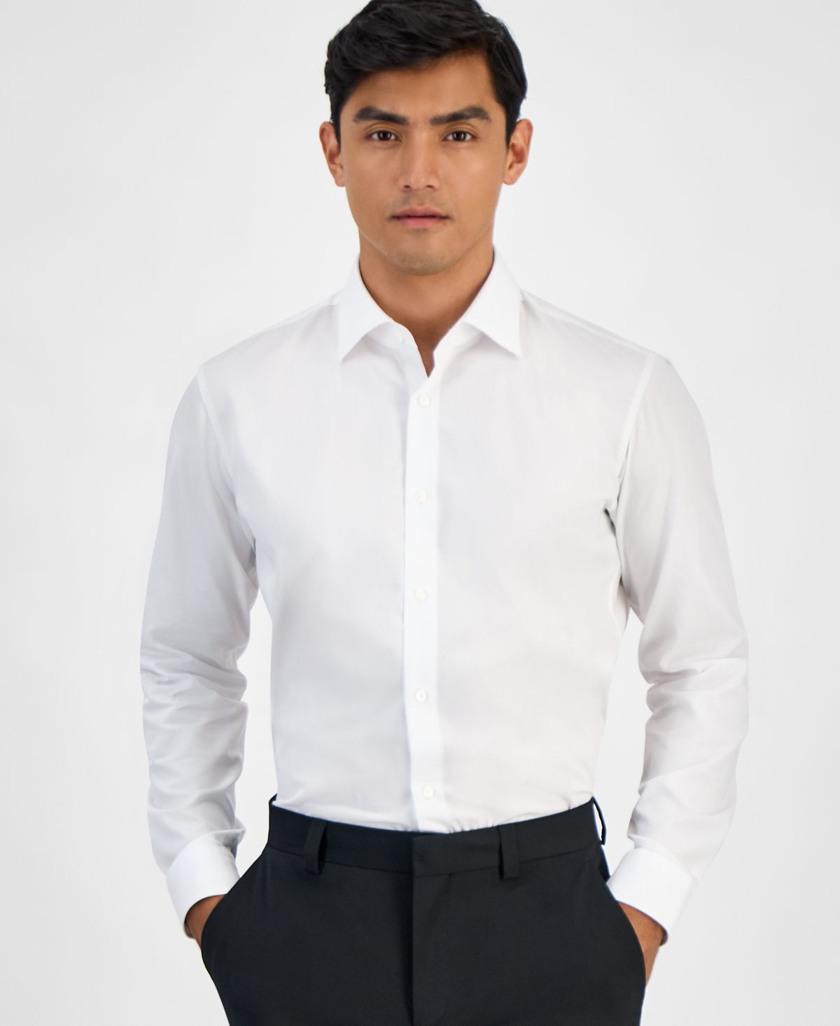 Hugo Boss Mens Valerio Long Sleeve Button-Front Geo Print Shirt - White Solid