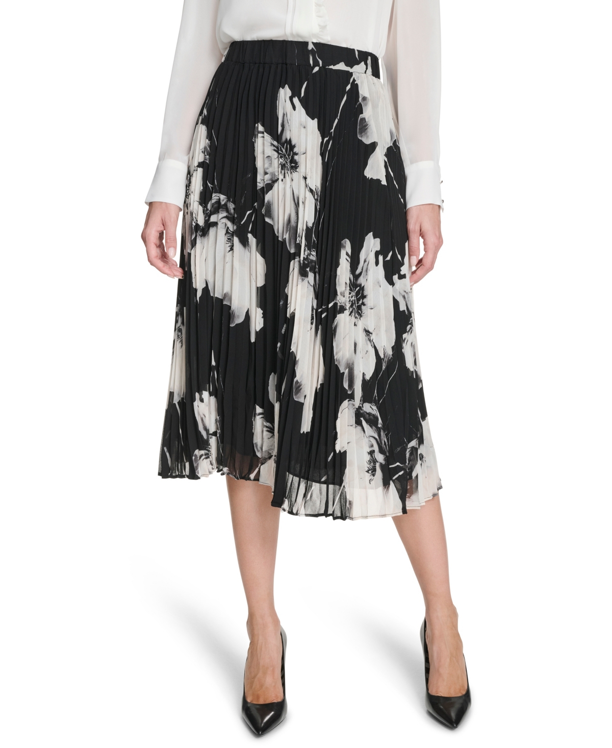 Click here for Calvin Klein Womens Pleated Printed Midi Skirt - B... prices