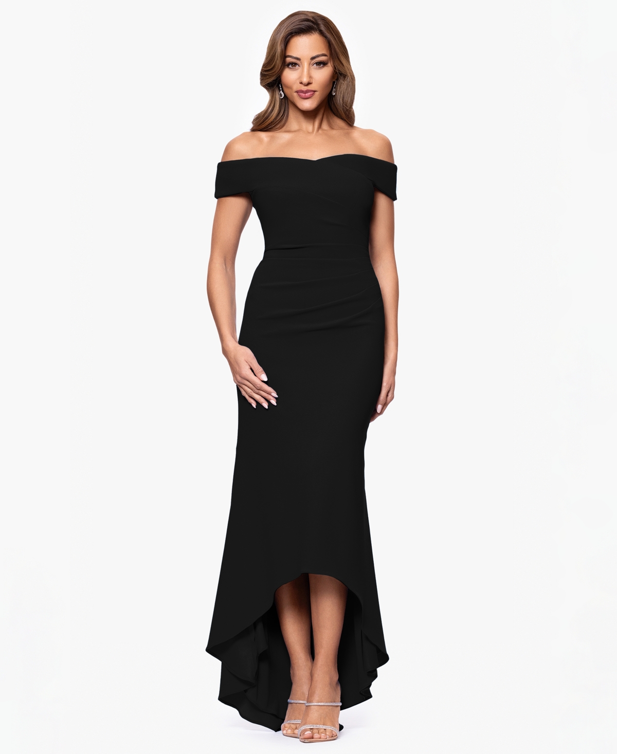 Click here for Xscape Womens Off The Shoulder High Low Dress - Bl... prices