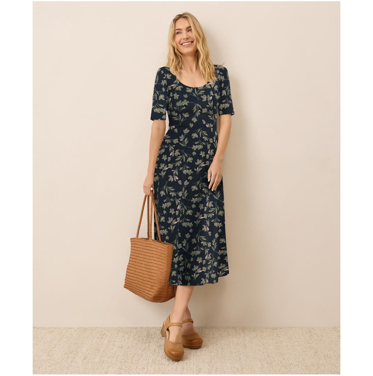 Click here for Pact Womens Organic Cotton Fit & Flare Scoop Midi... prices
