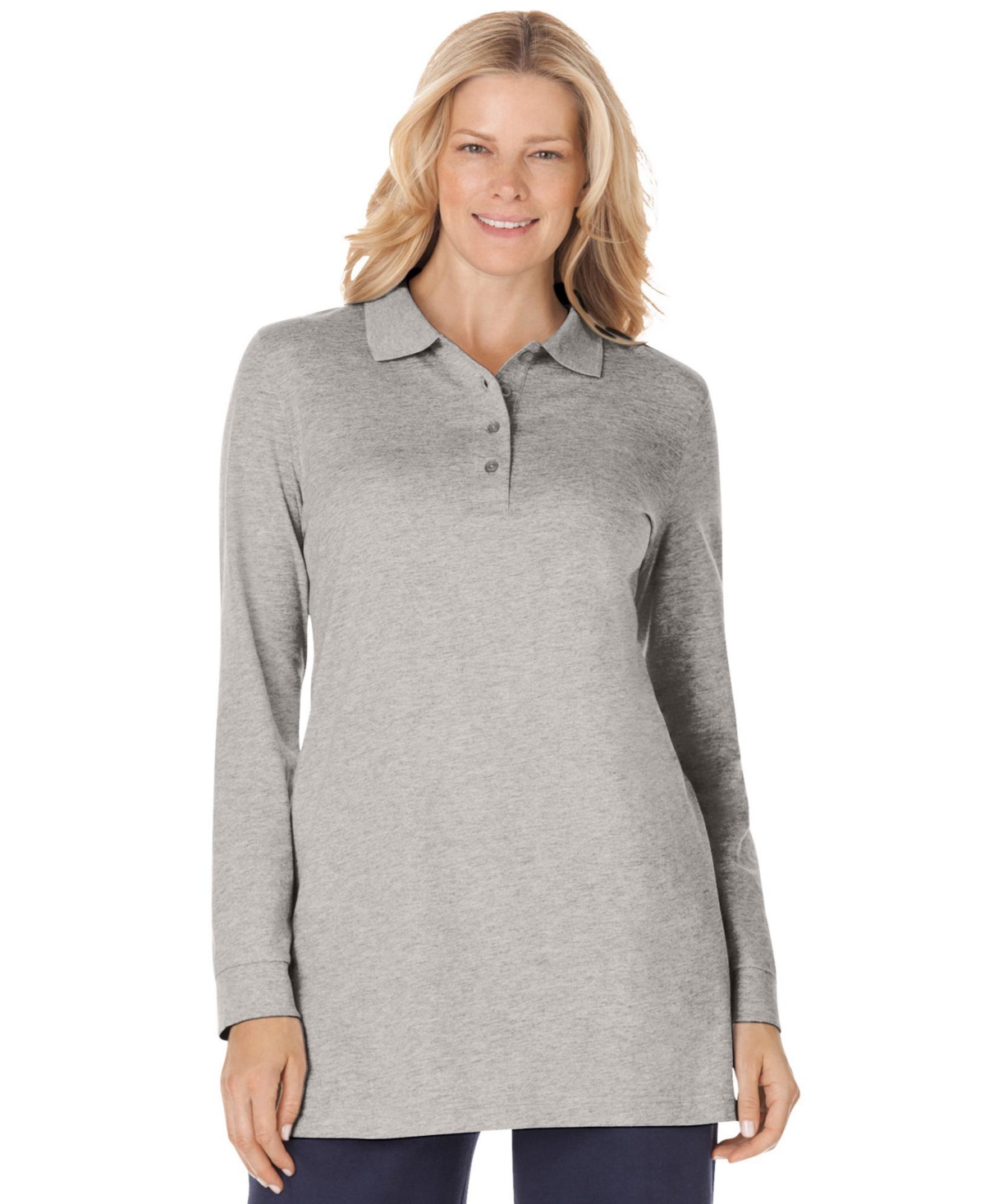 Click here for Woman Within Plus Size Long-Sleeve Polo Shirt - Me... prices