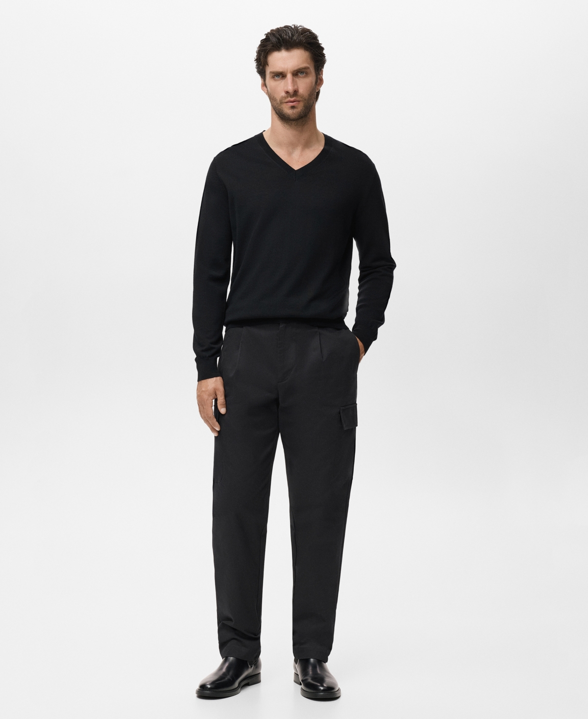 Click here for Mango Mens Merino Wool V-Neck Sweater - Black prices