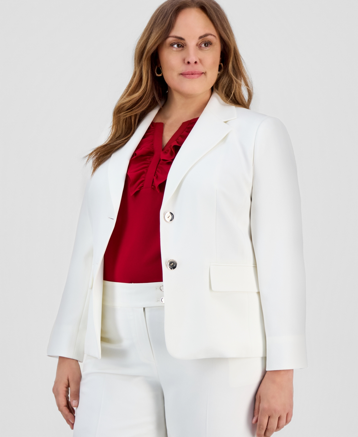 Click here for Kasper Plus Size Stretch Crepe Two-Button Blazer -... prices