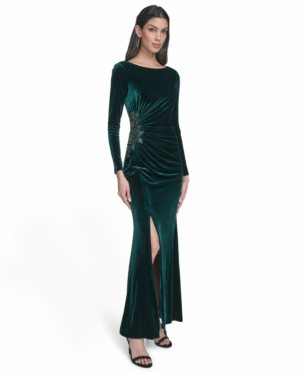 Click here for Eliza J Petite Side Ruched Long Sleeve Gown - Hunt... prices