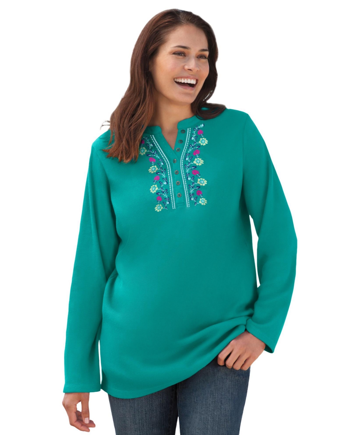 Click here for Woman Within Plus Size Within Embroidered Thermal... prices