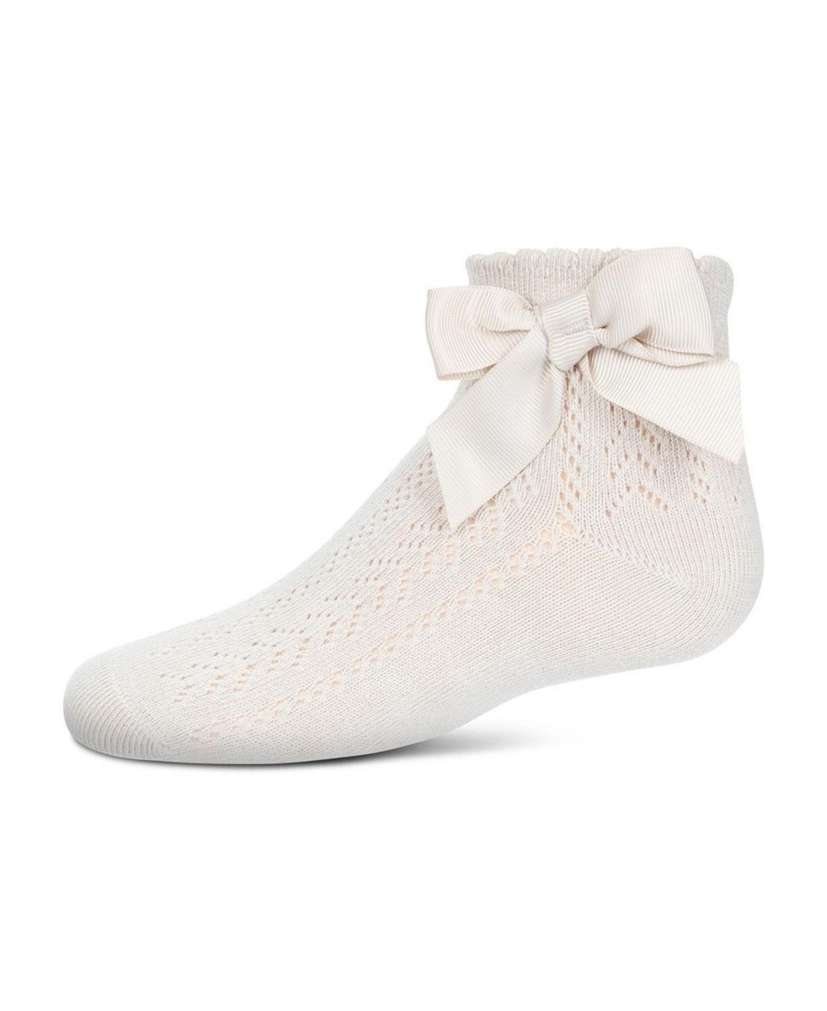 Click here for Memoi Girls Knit Openwork Bow Anklet Socks - Latte prices