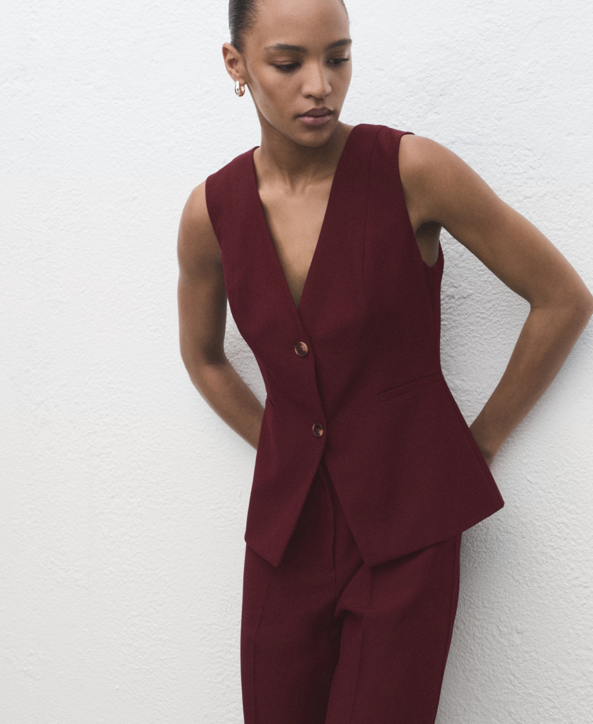 Click here for Mango Womens Long Suit-Style Jumpsuit - Burgundy prices