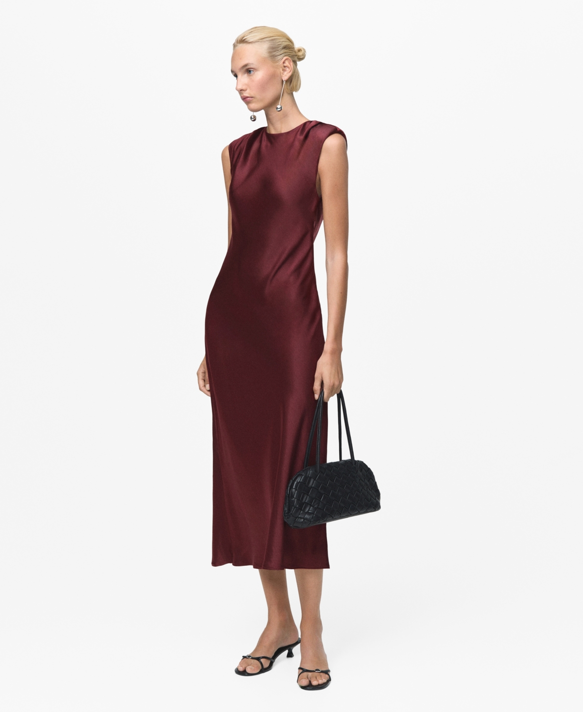 Click here for Mango Womens Fitted Satin Dress - Maroon prices