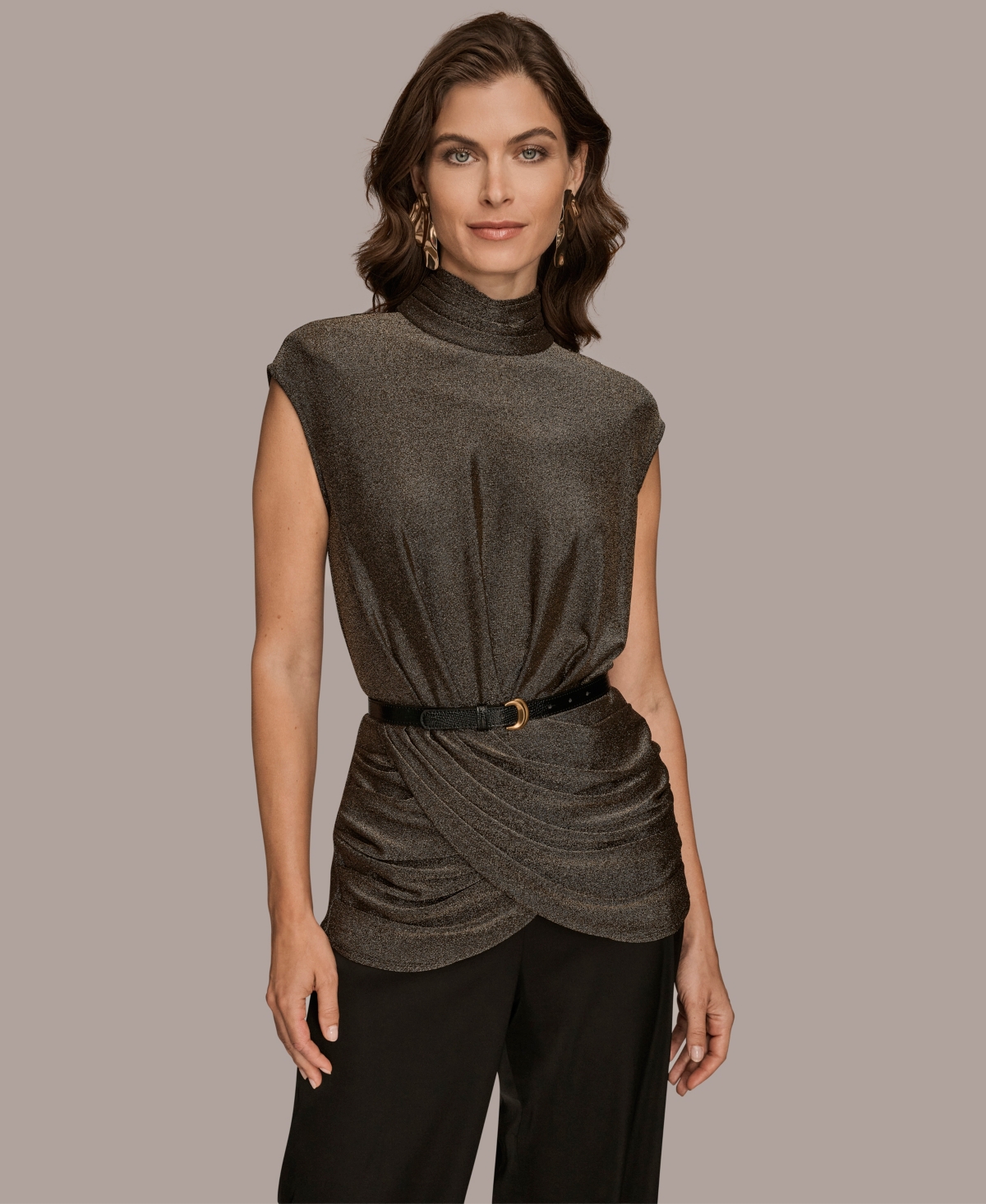Click here for Donna Karan New York Womens Novelty Belted Mock Ne... prices