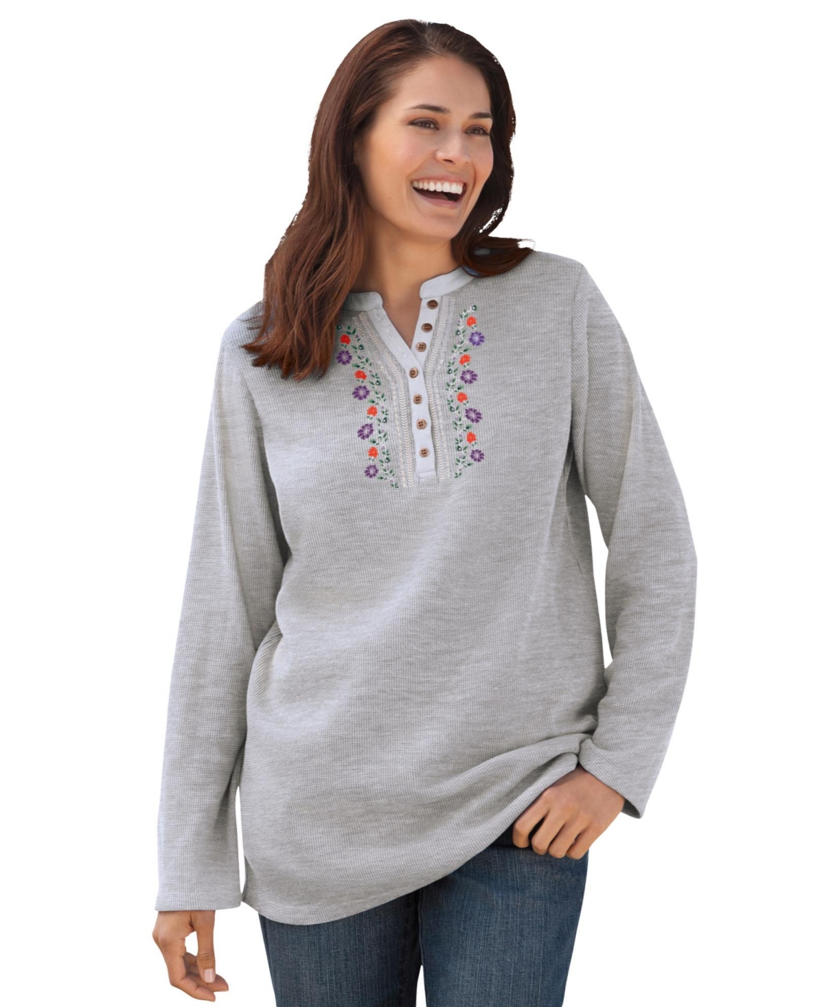 Click here for Woman Within Plus Size Within Embroidered Thermal... prices