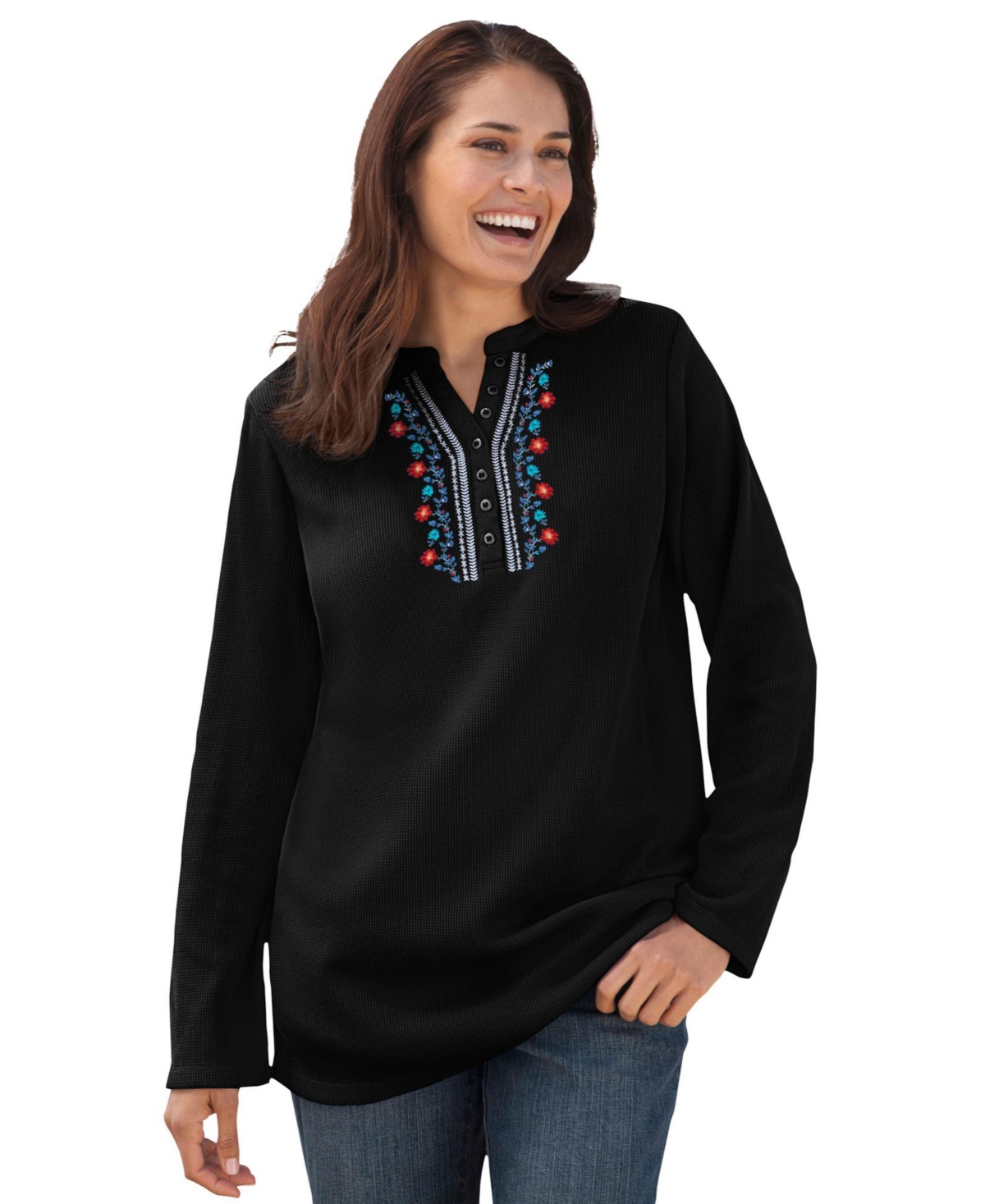 Click here for Woman Within Plus Size Within Embroidered Thermal... prices