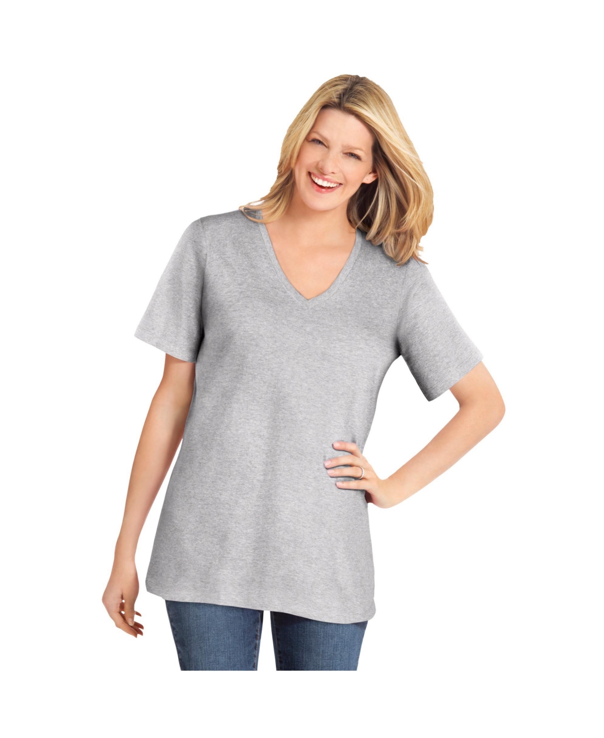 Click here for Woman Within Plus Size Perfect Short-Sleeve V-Neck... prices