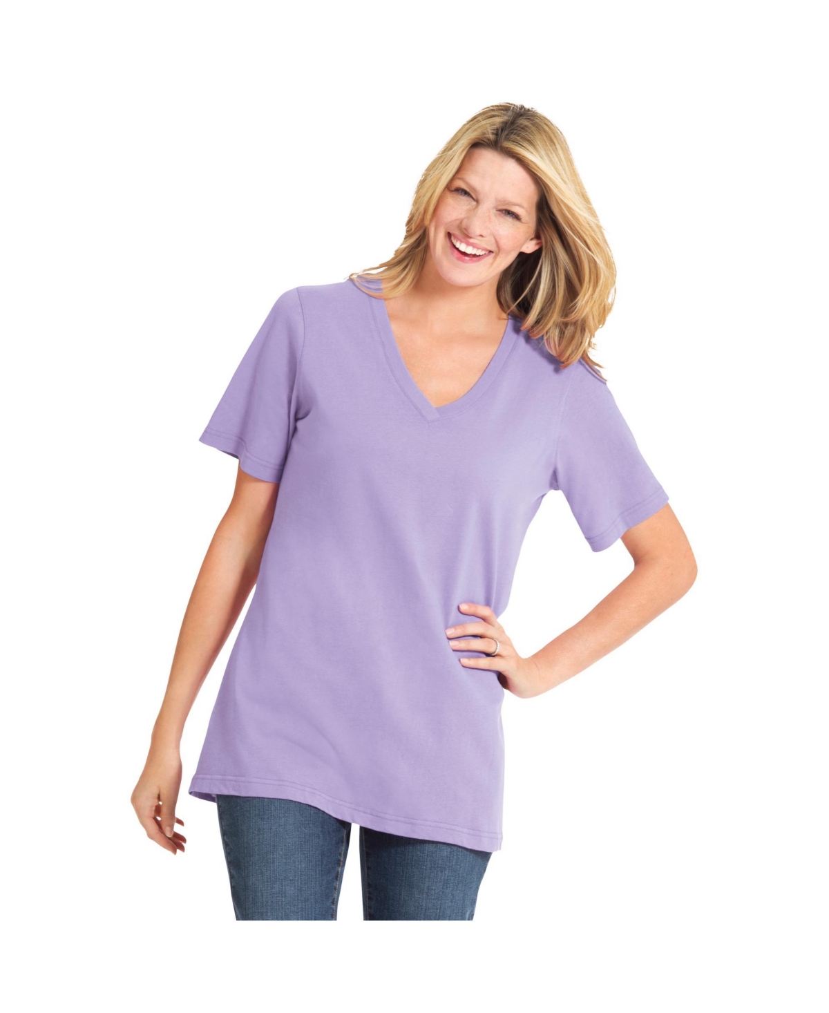 Click here for Woman Within Plus Size Perfect Short-Sleeve V-Neck... prices