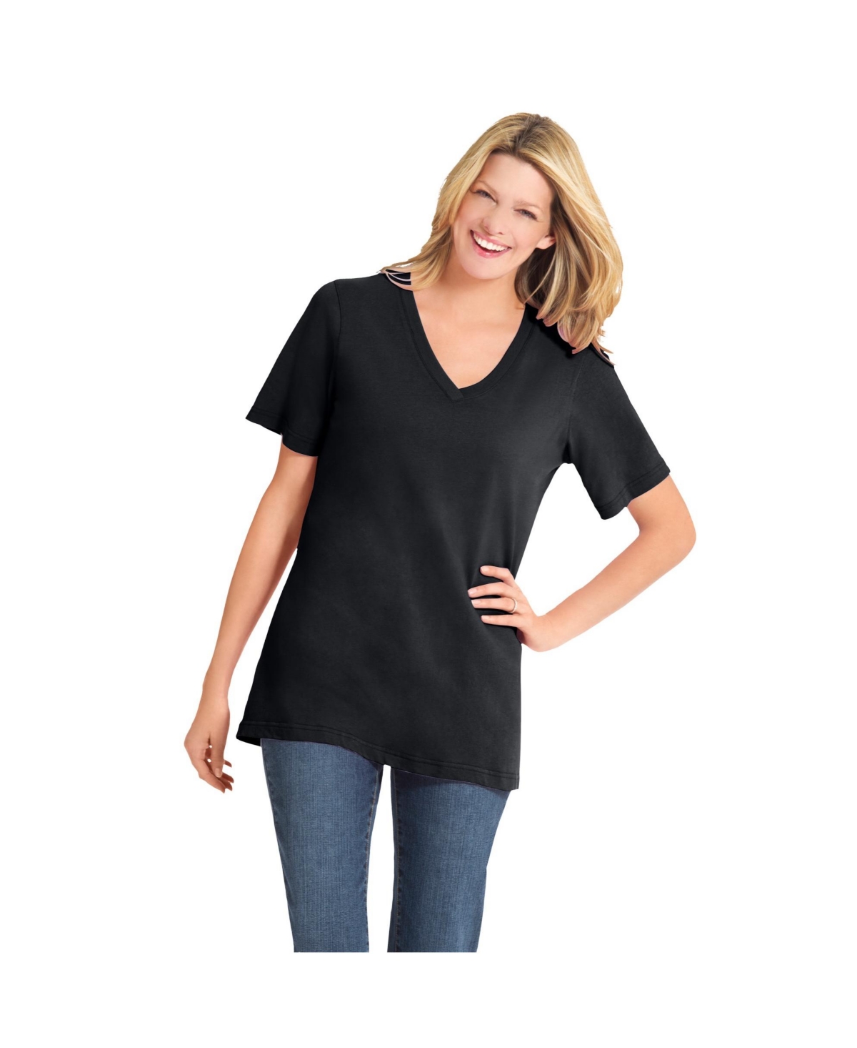 Click here for Woman Within Plus Size Perfect Short-Sleeve V-Neck... prices