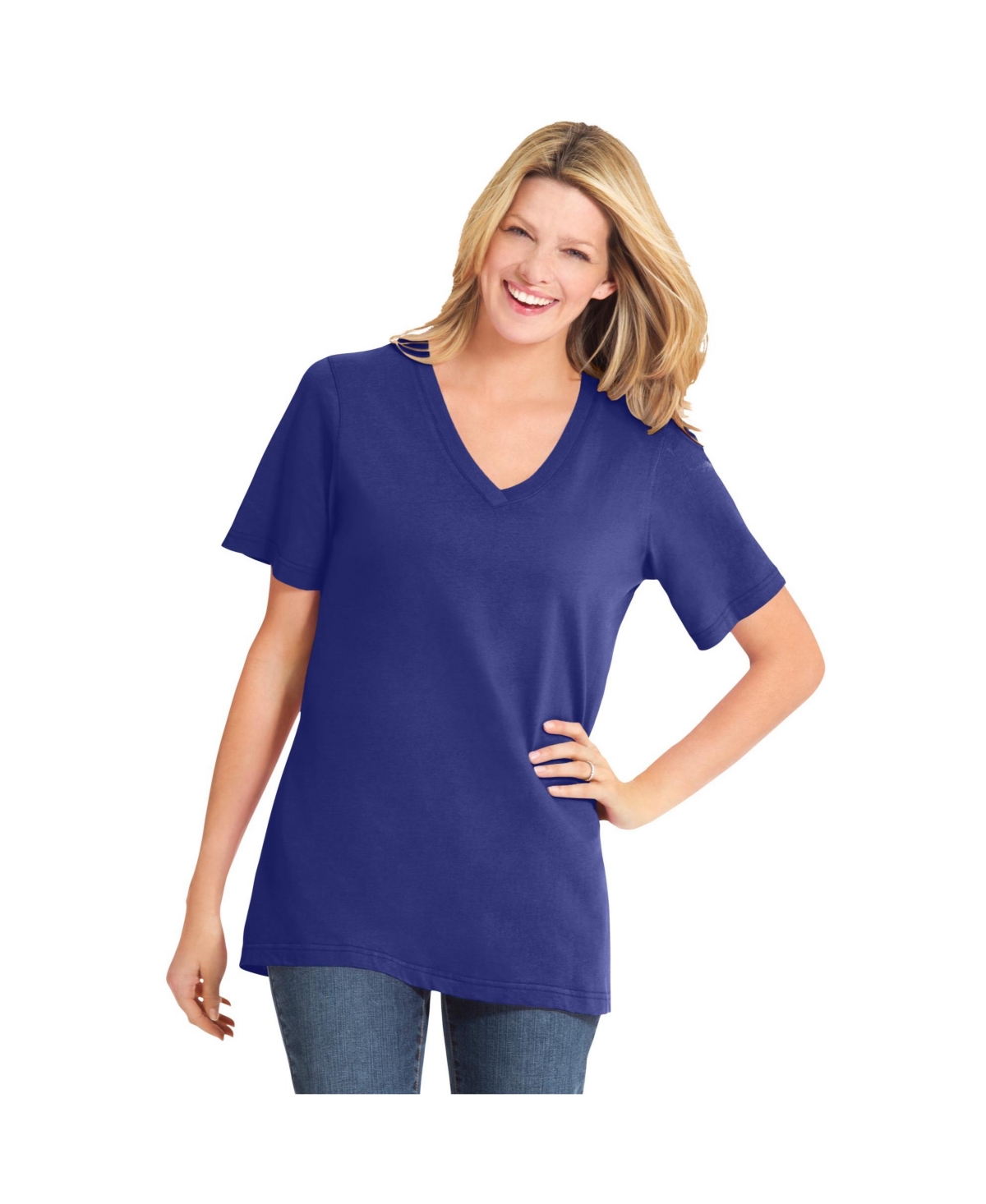 Click here for Woman Within Plus Size Perfect Short-Sleeve V-Neck... prices