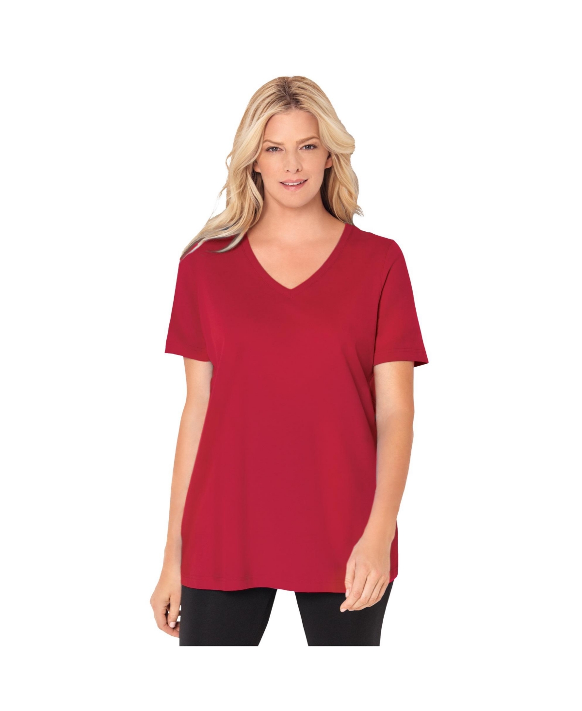 Click here for Woman Within Plus Size Perfect Short-Sleeve V-Neck... prices