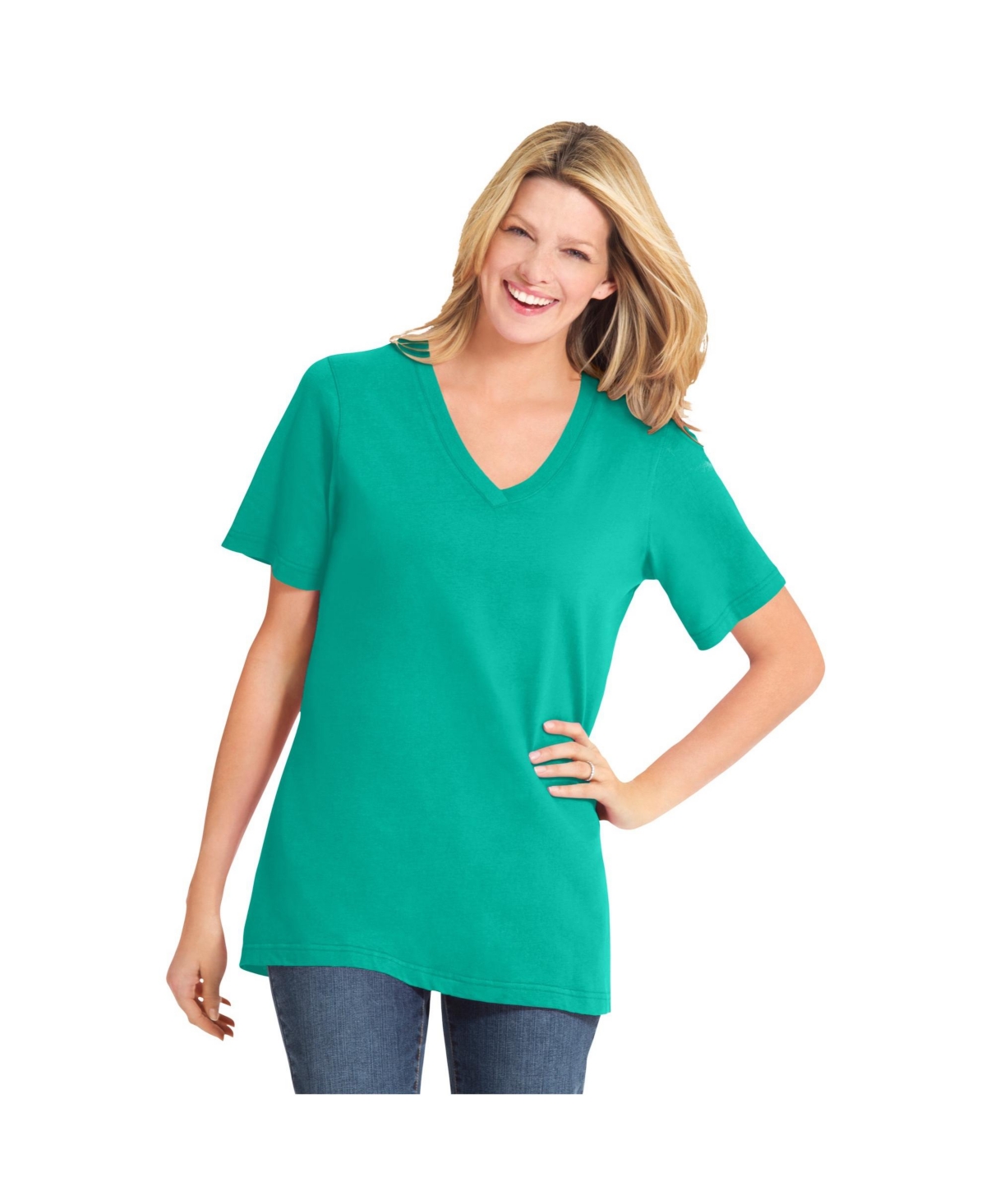 Click here for Woman Within Plus Size Perfect Short-Sleeve V-Neck... prices