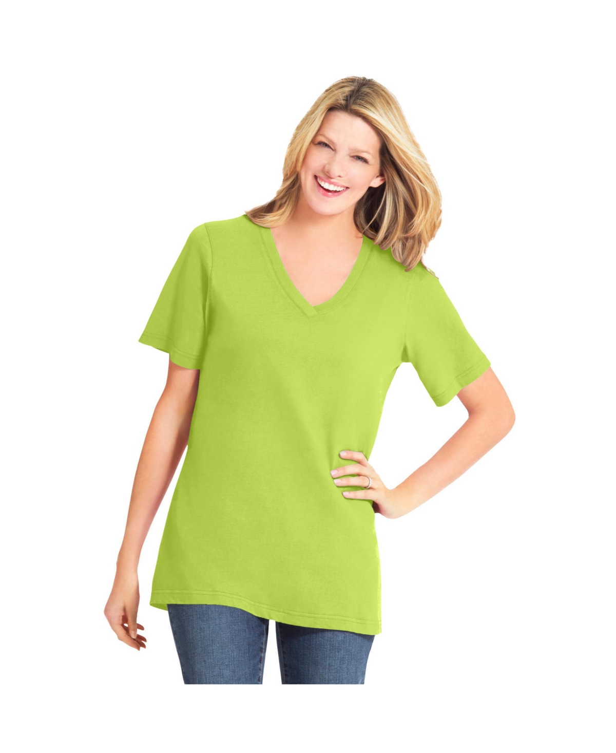 Click here for Woman Within Plus Size Perfect Short-Sleeve V-Neck... prices