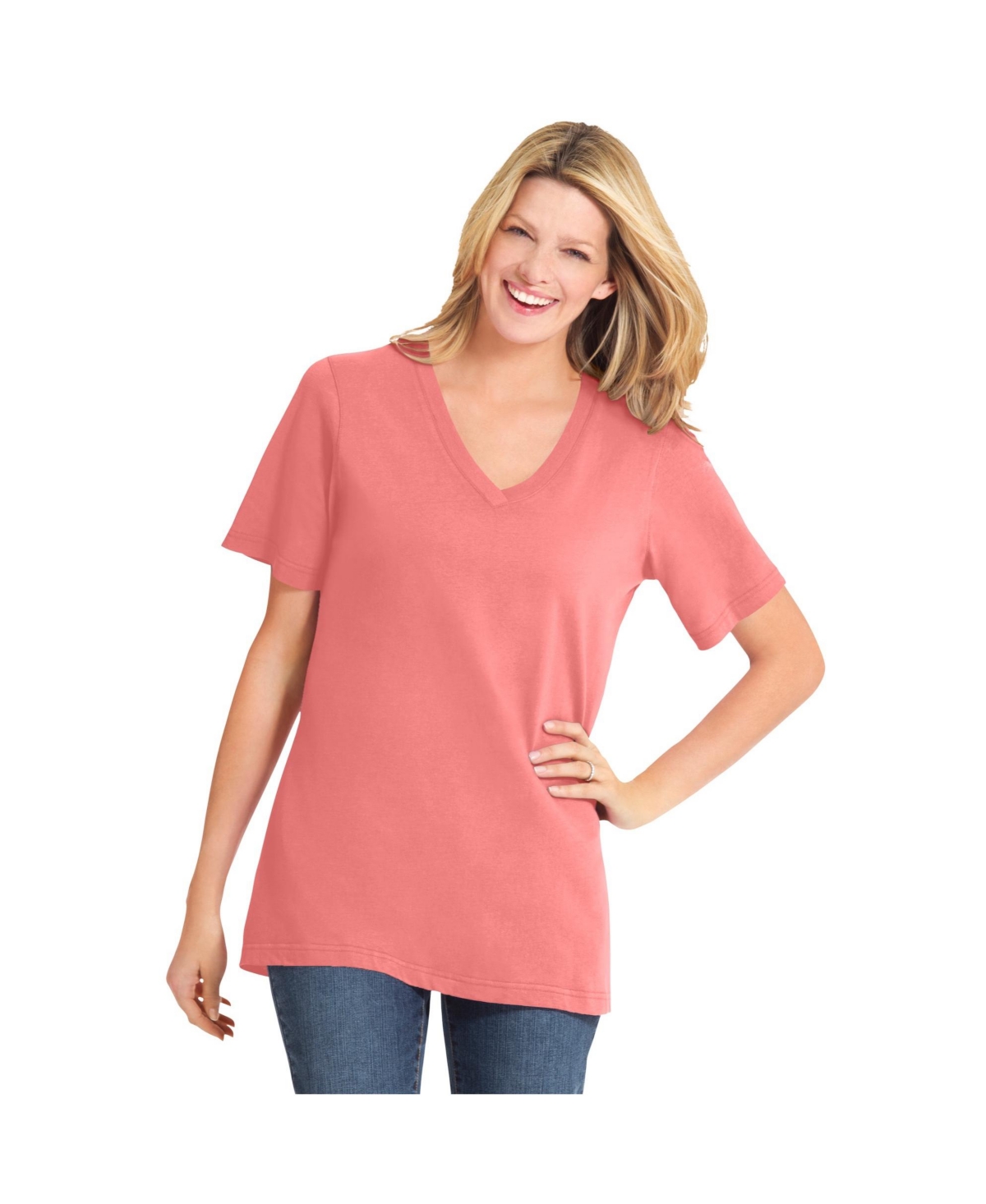 Click here for Woman Within Plus Size Perfect Short-Sleeve V-Neck... prices