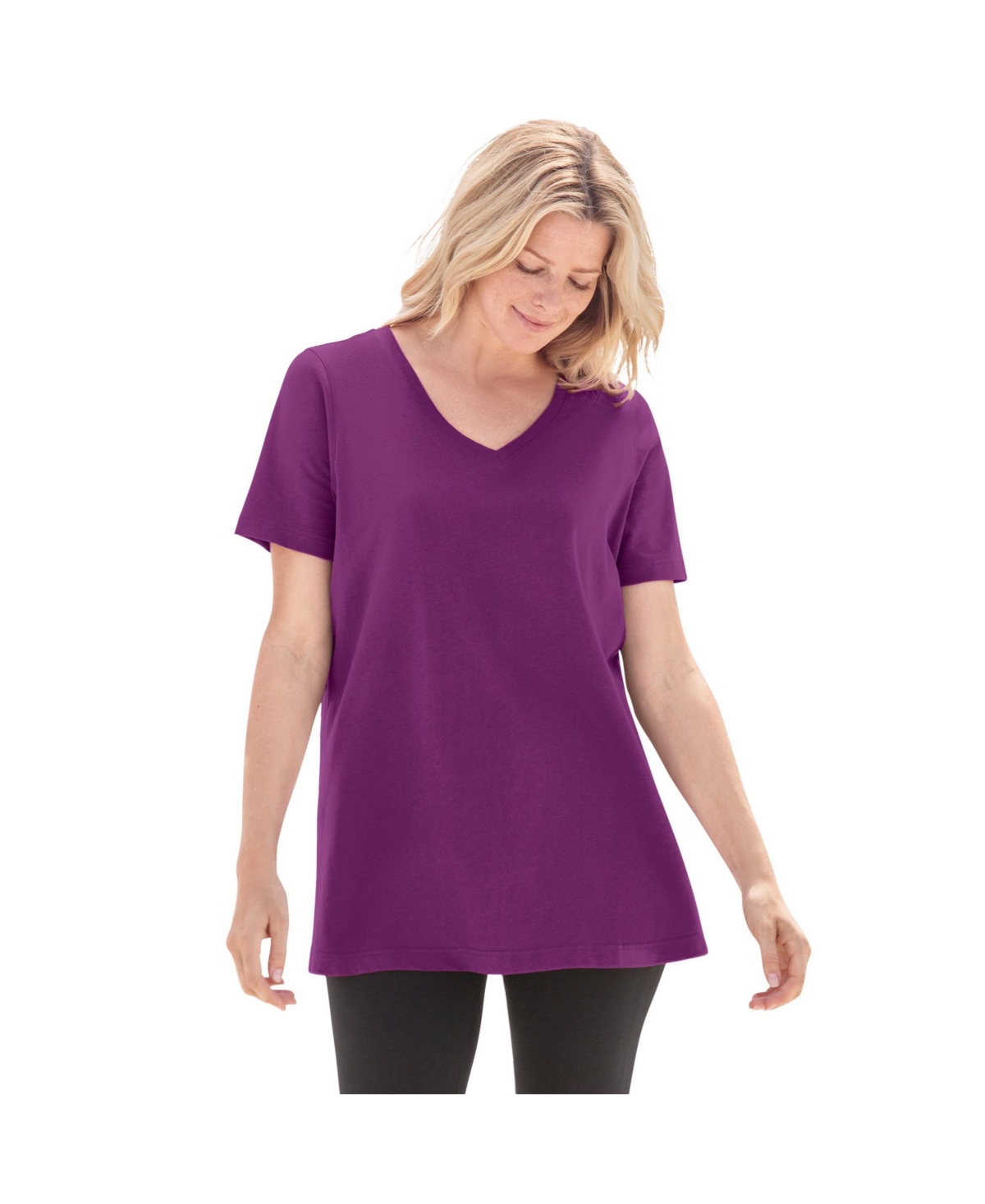 Click here for Woman Within Plus Size Perfect Short-Sleeve V-Neck... prices