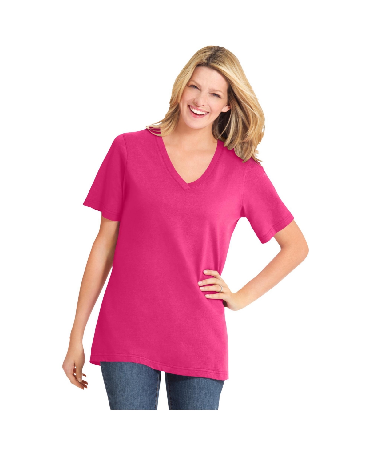Click here for Woman Within Plus Size Perfect Short-Sleeve V-Neck... prices