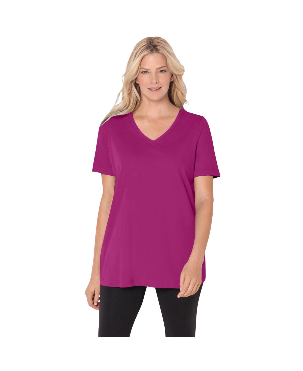 Click here for Woman Within Plus Size Perfect Short-Sleeve V-Neck... prices
