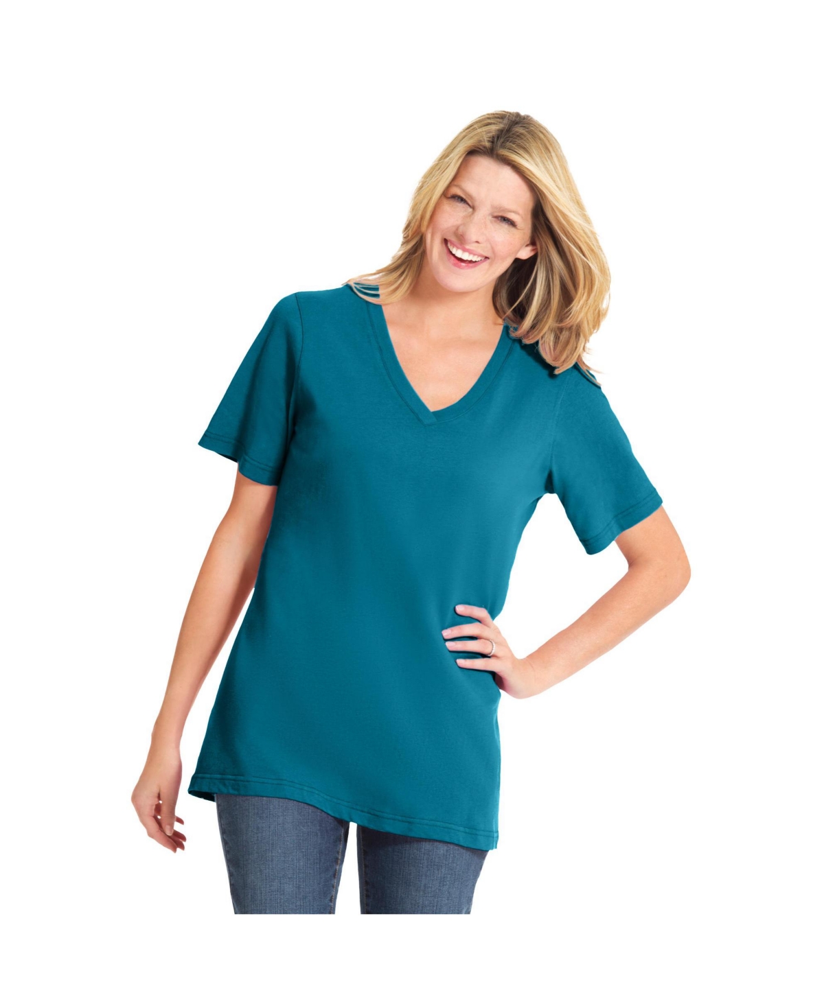 Click here for Woman Within Plus Size Perfect Short-Sleeve V-Neck... prices