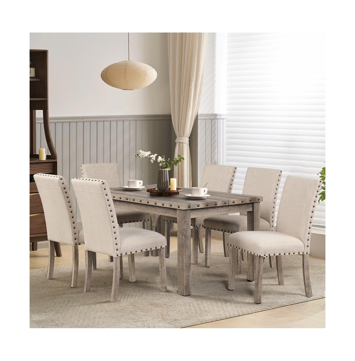 Click here for Morden Fort 7 Piece Rustic Wooden Dining Set  Mid-... prices