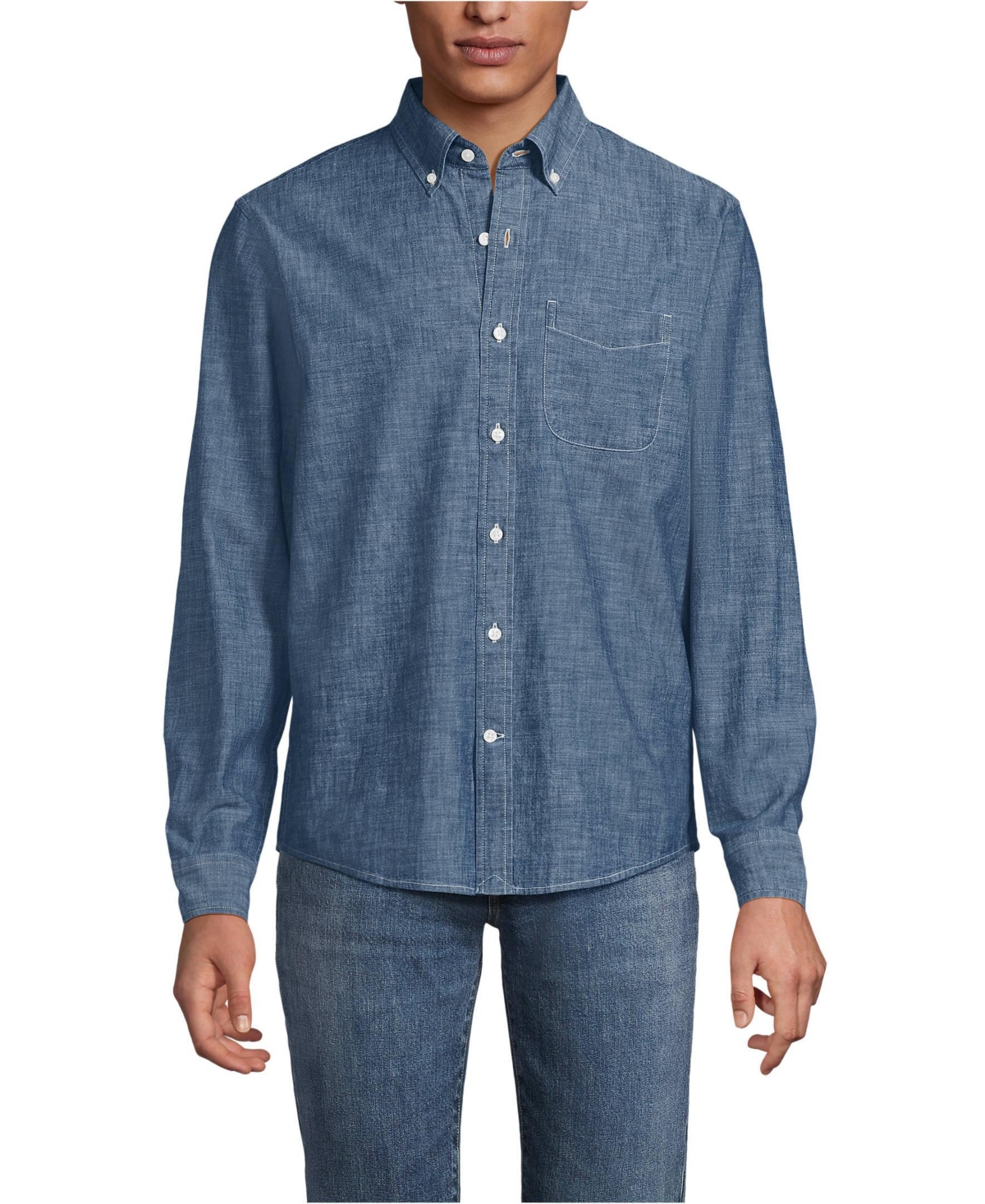 Click here for Lands End Mens Long Sleeve Chambray Shirt - Dark w... prices