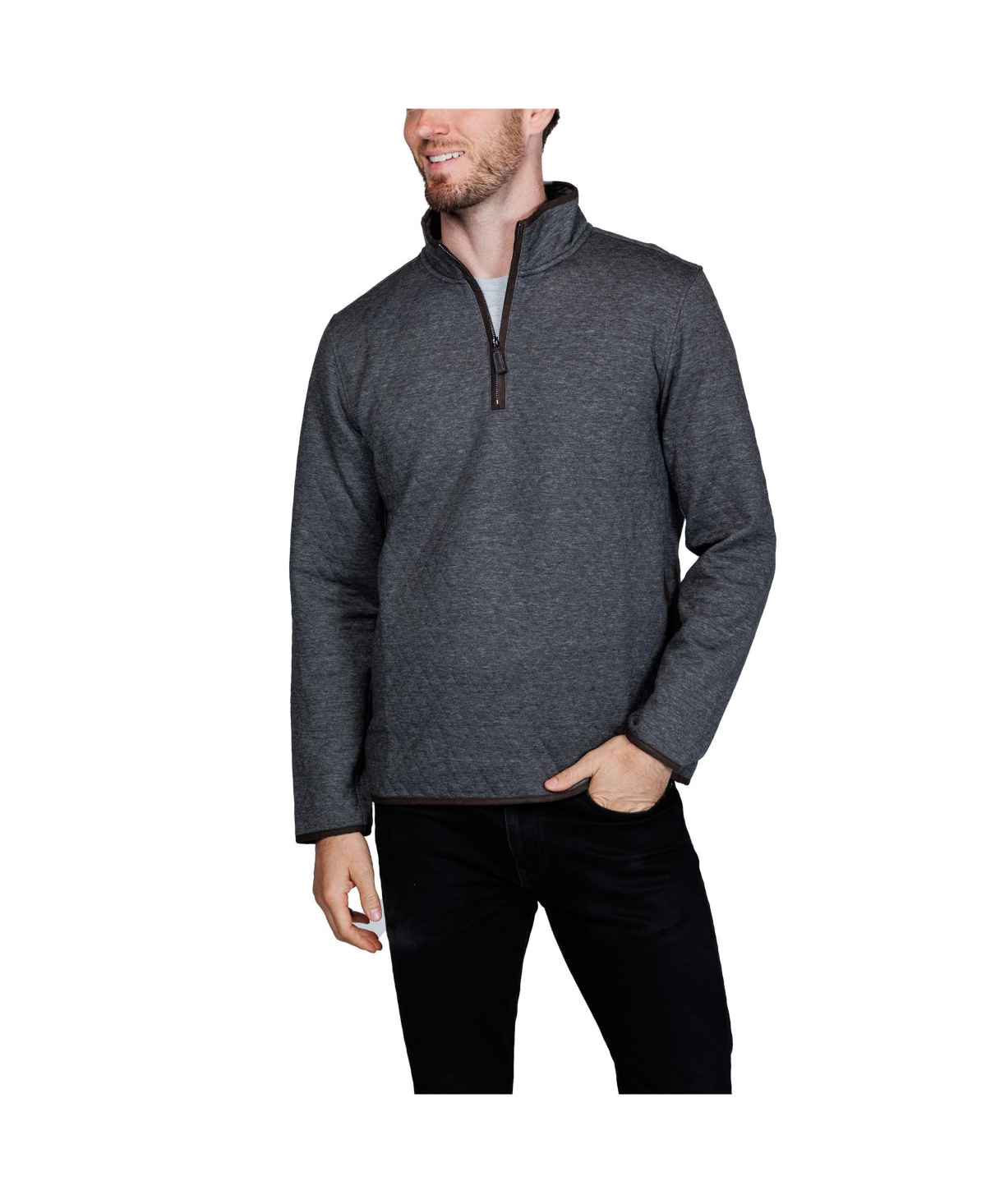 Click here for Tailorbyrd Mens Quilted Quarter Zip with Suede Tri... prices