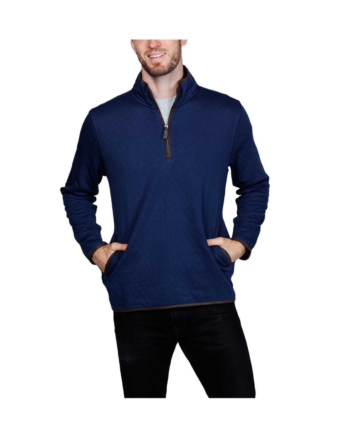 Click here for Tailorbyrd Mens Quilted Quarter Zip with Suede Tri... prices