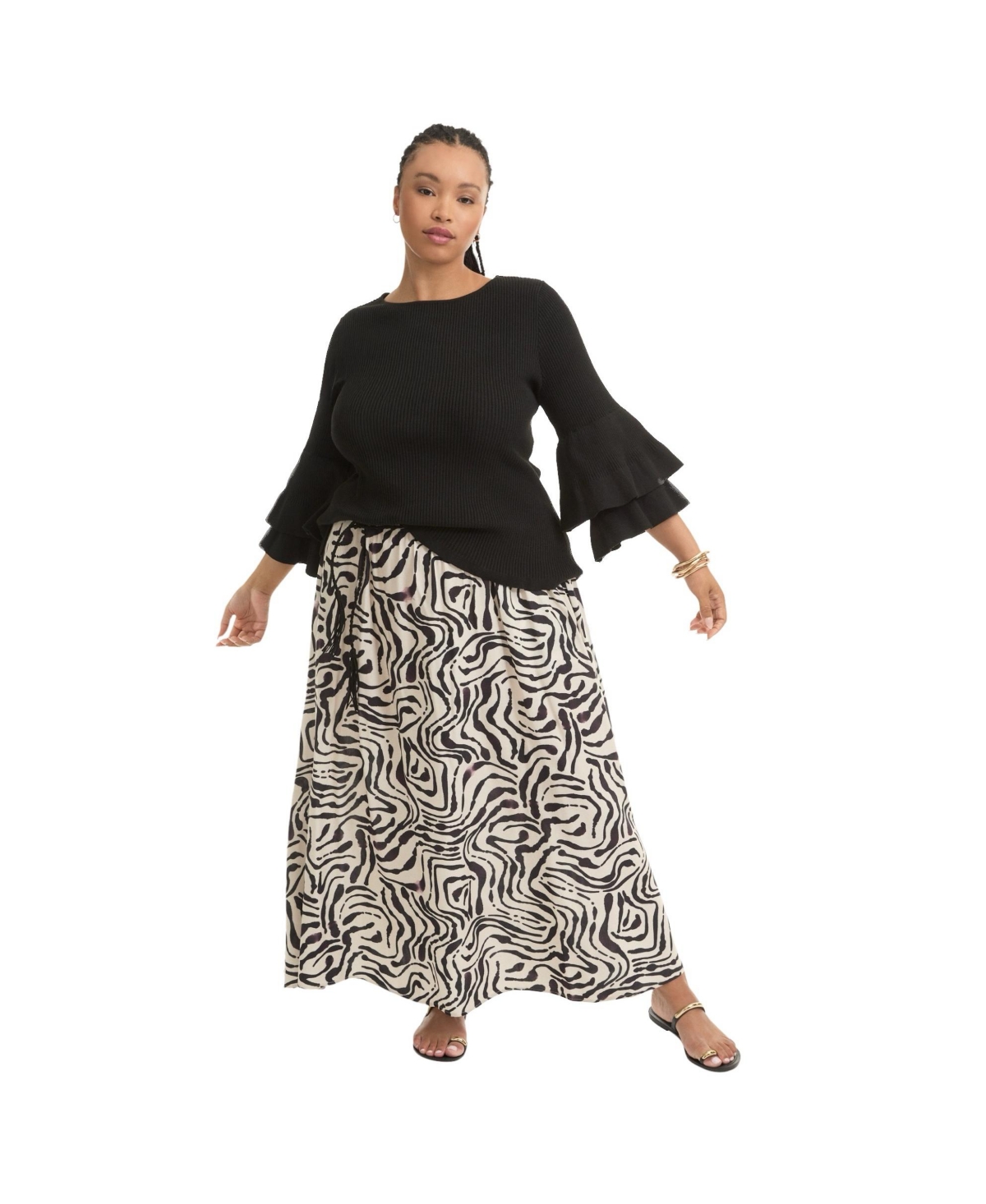 Click here for June + Vie Womens Plus Size Ruffled Long-Sleeve Sw... prices