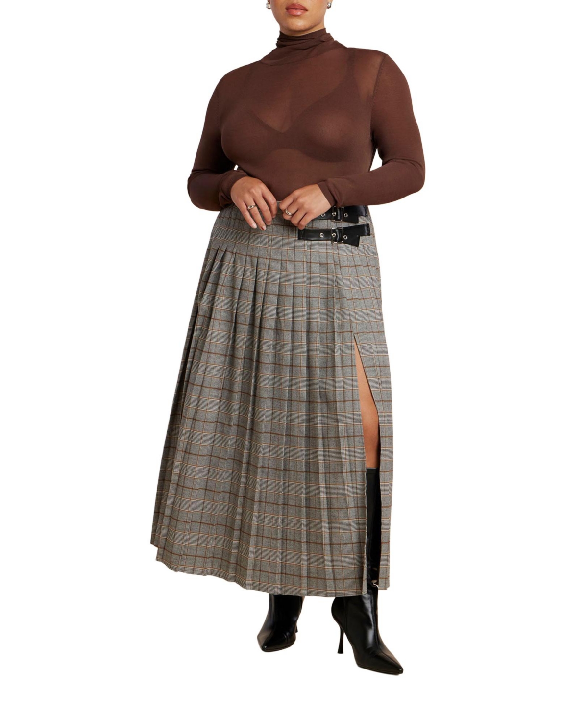 Click here for Eloquii Womens Maxi Pleated Skirt With Buckle Deta... prices