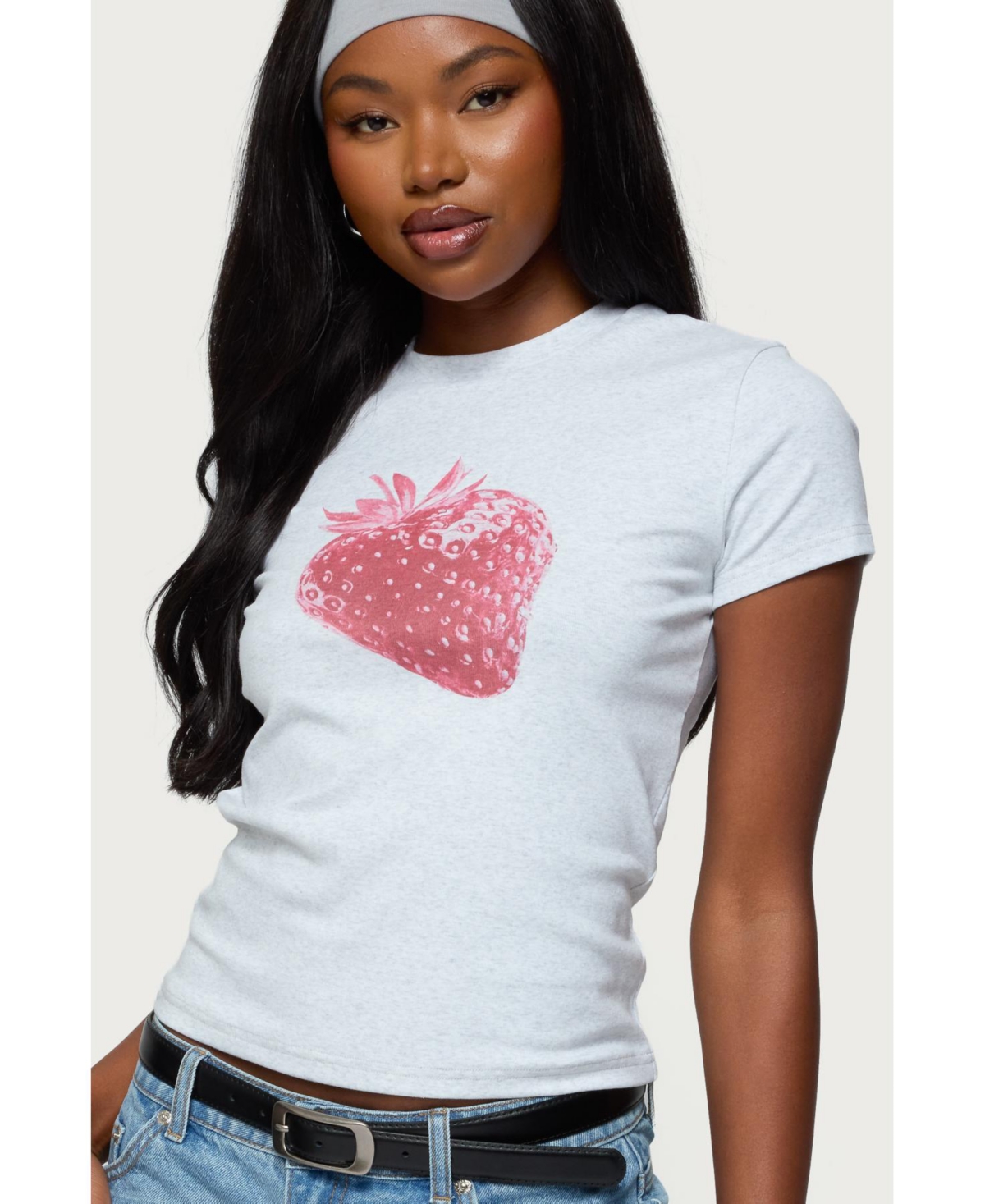 Click here for Edikted Womens Sweet Berry T Shirt - Gray-melange prices
