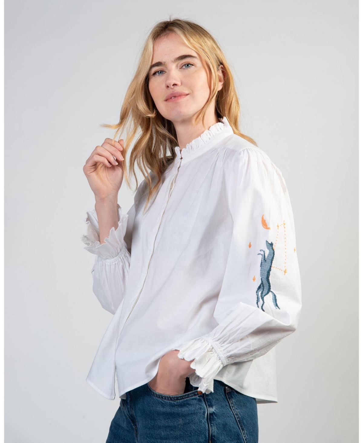 Click here for Cape Cove Womens Clover Equestrian Blouse - White prices