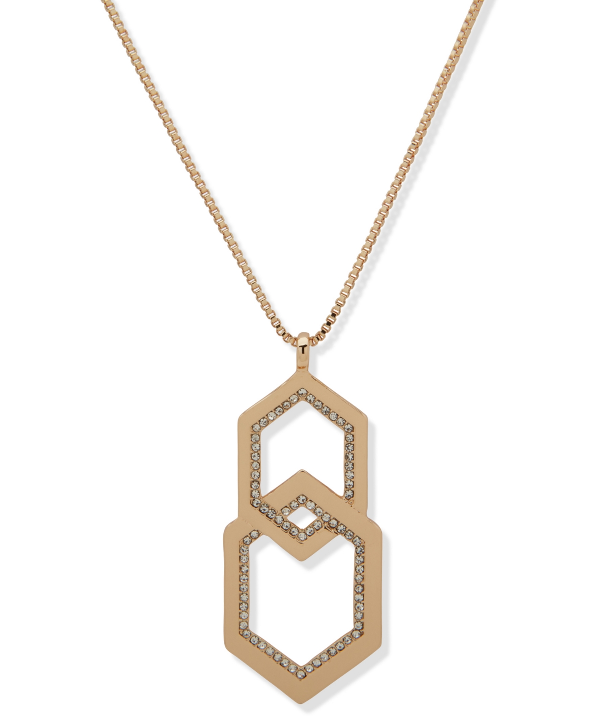 Karl Lagerfeld Paris Glass Stone Pave Crystal Pendant Necklace - Gold