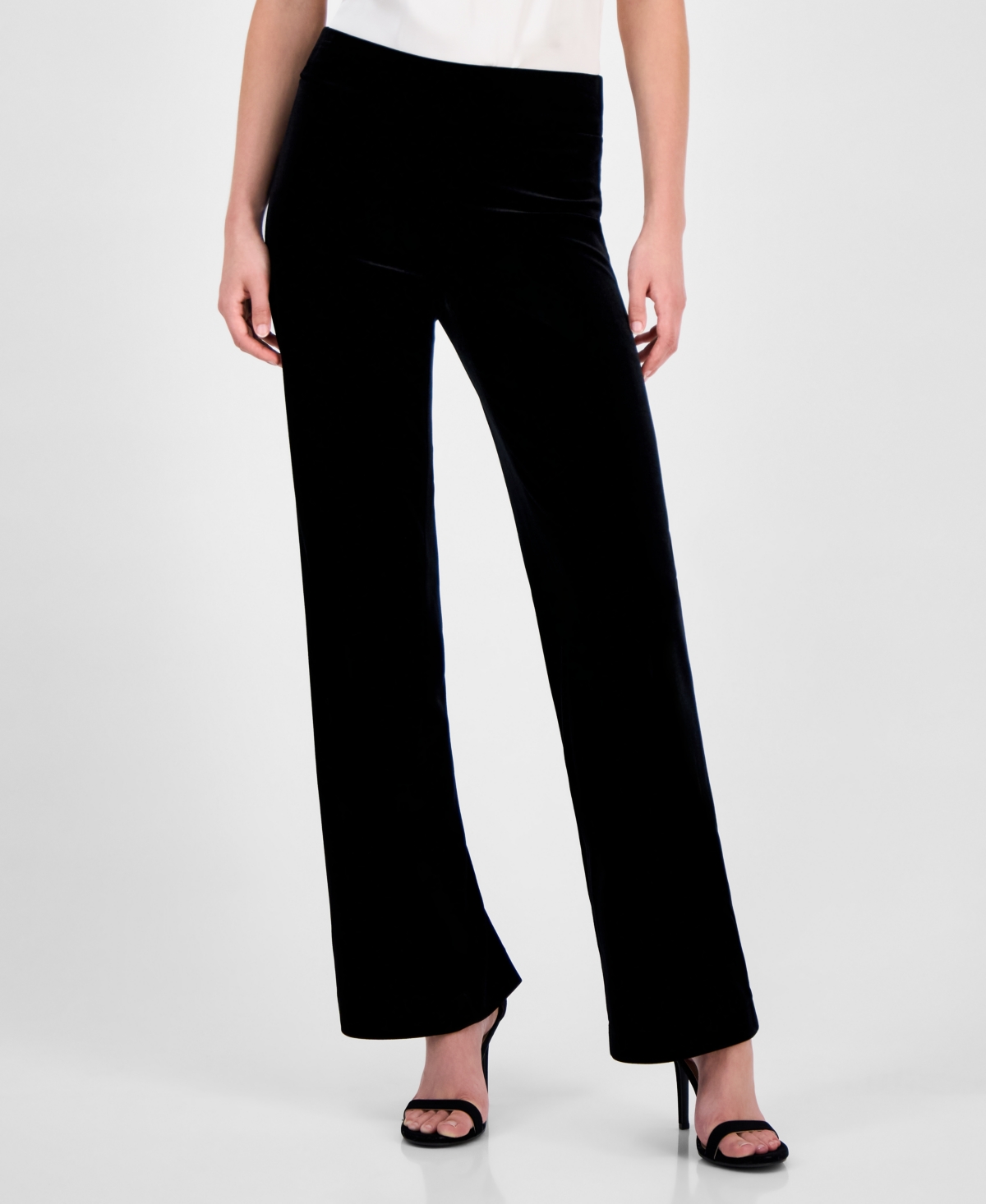 Click here for Anne Klein Womens Velvet High-Rise Pull-On Wide-Le... prices