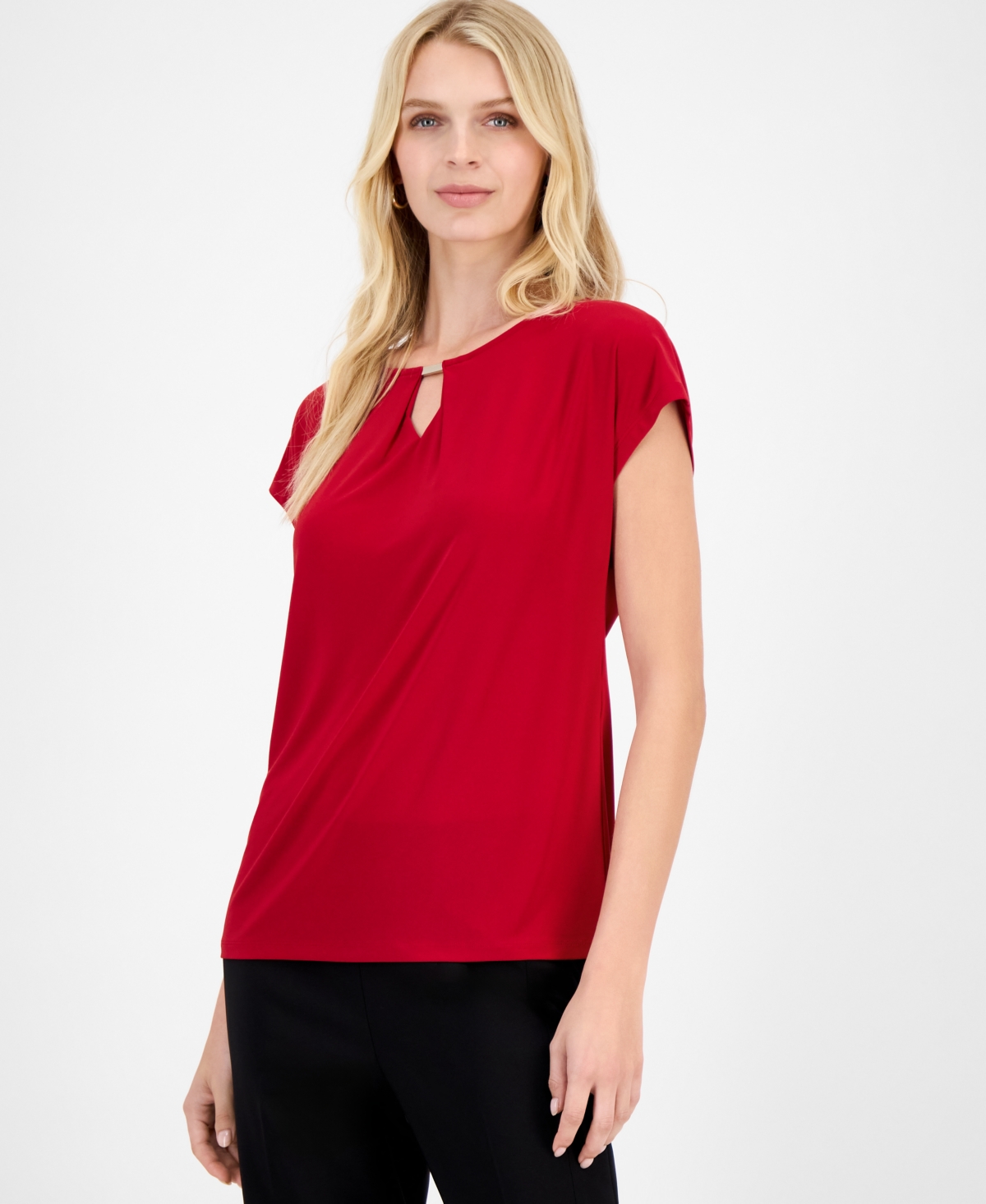 Click here for Kasper Womens Diamond-Keyhole Extended-Shoulder Bl... prices