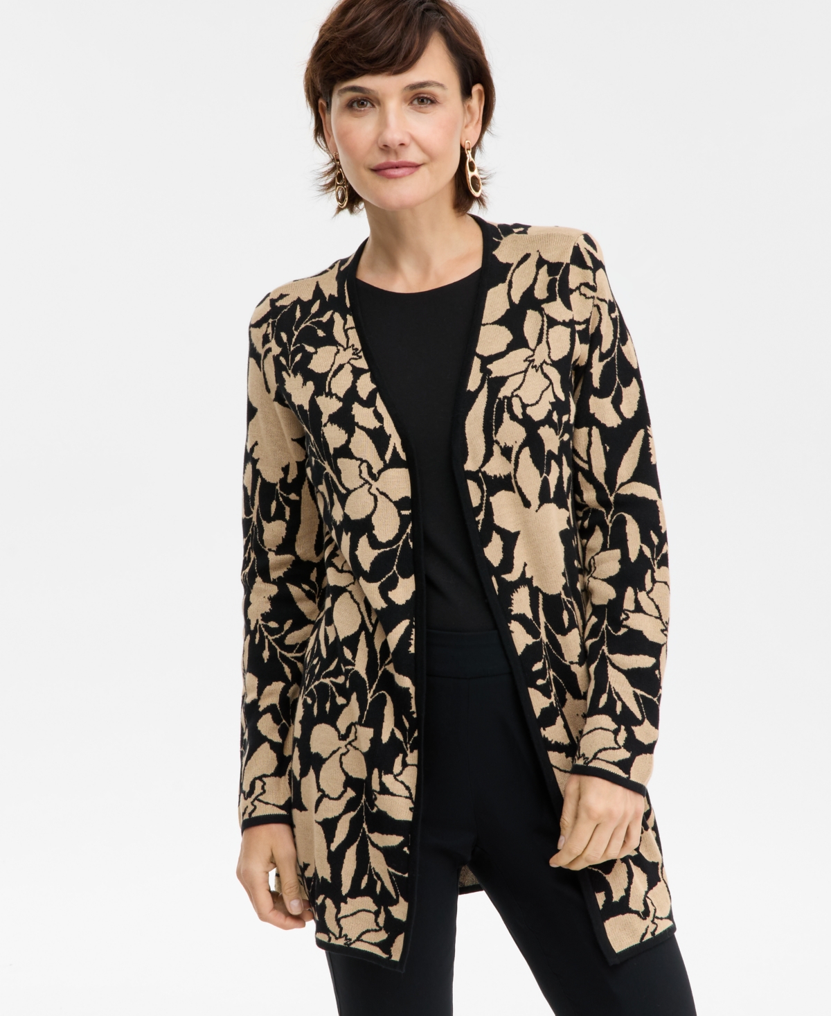 Click here for Jm Collection Womens Floral Jacquard Cardigan Swea... prices