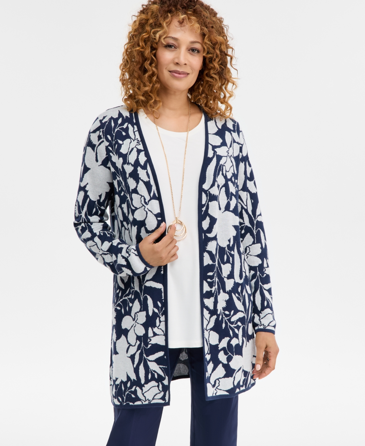 Click here for Jm Collection Womens Floral Jacquard Cardigan Swea... prices