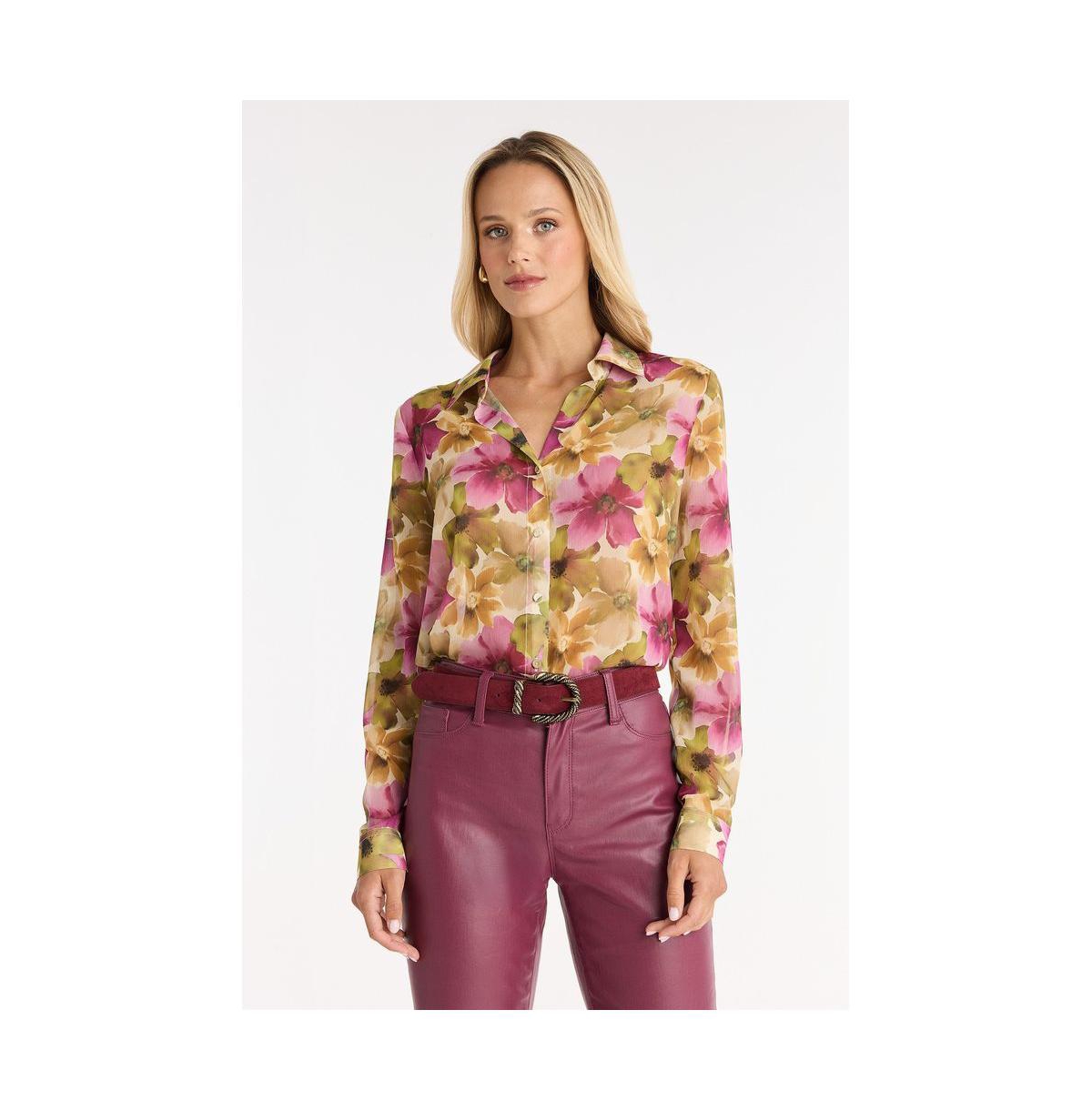 Click here for The Noli Shop Womens Ana Button Up Shirt - Floral... prices