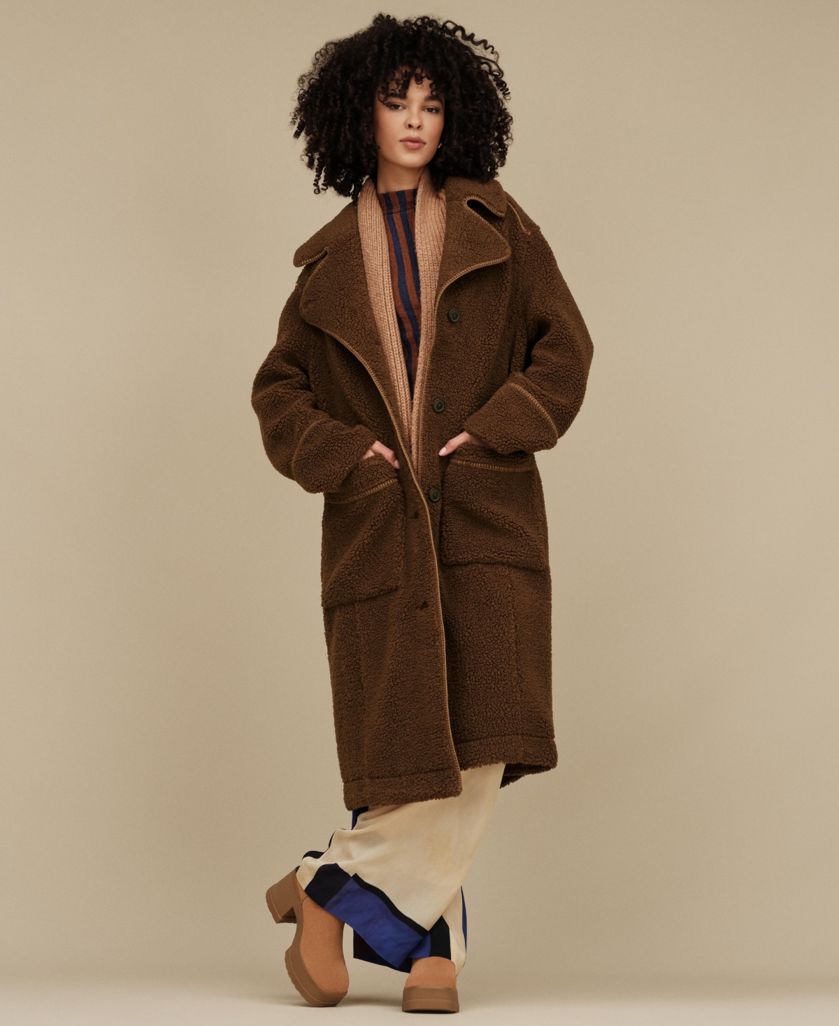 Ugg Womens Sema Comfort-Fit Full-Length Fluff Coat - Deep Nutmeg