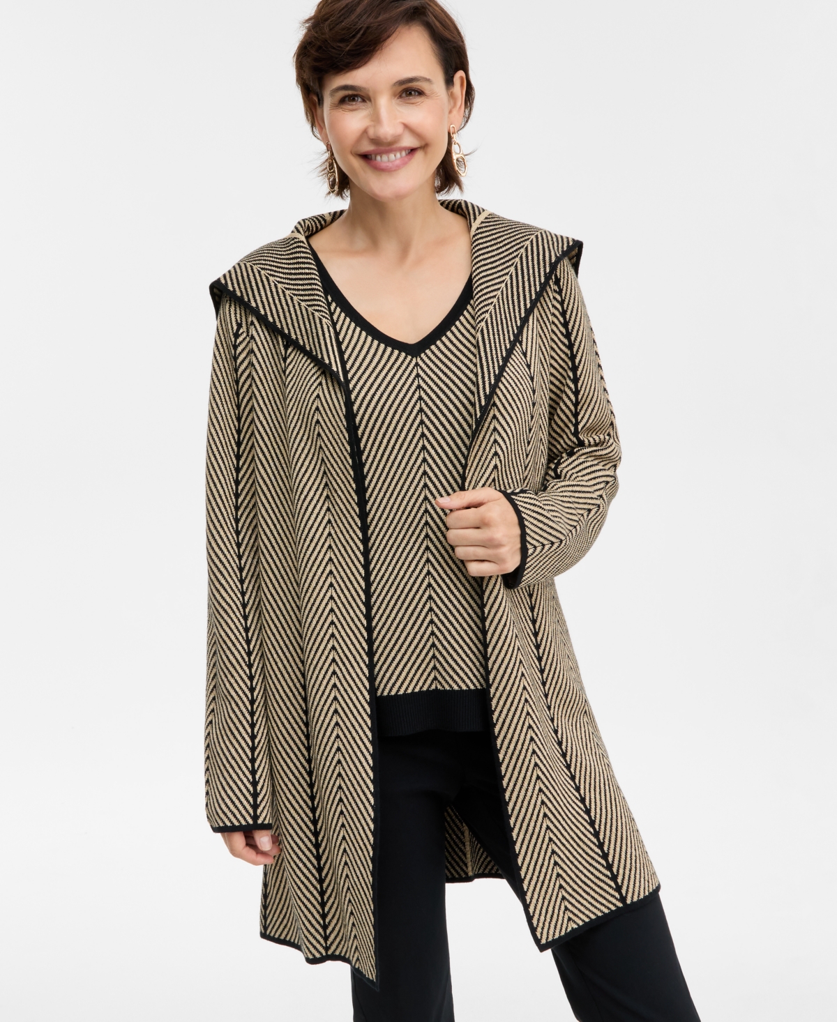 Click here for Jm Collection Womens Long-Sleeve Herringbone Cardi... prices