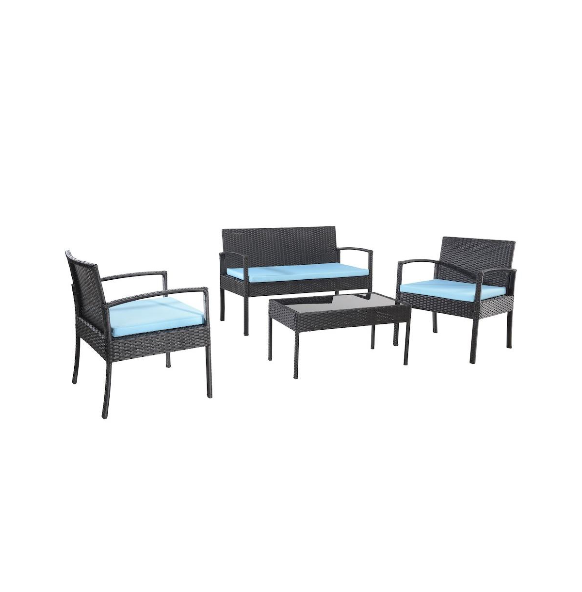 Click here for Jiallo Conversation Set. Black Wicker Blue Fabric... prices